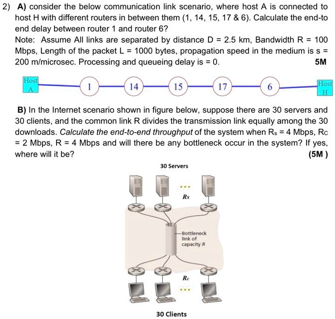 2) A) consider the below communication link scenario, where host A is connected to host H with ...
