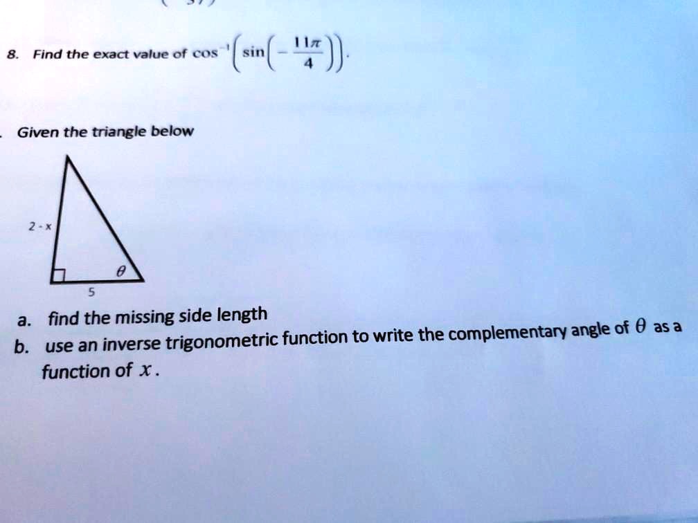 SOLVED: Find the exact value of cos sin ")) Given the triangle below a ...