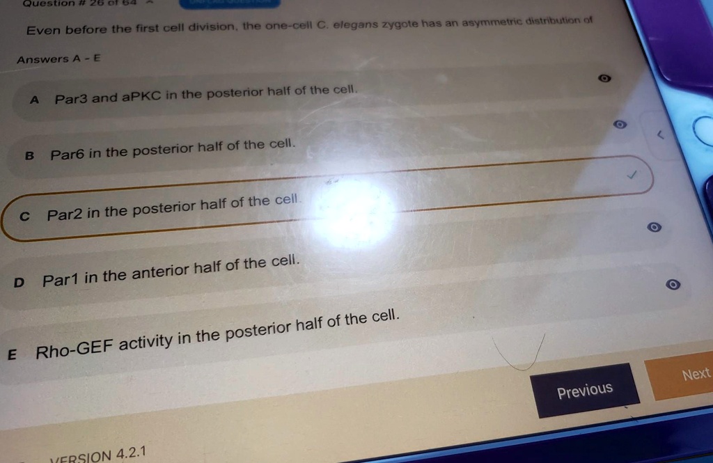 SOLVED: The first cell division in the one-cell C. elegans zygote has ...