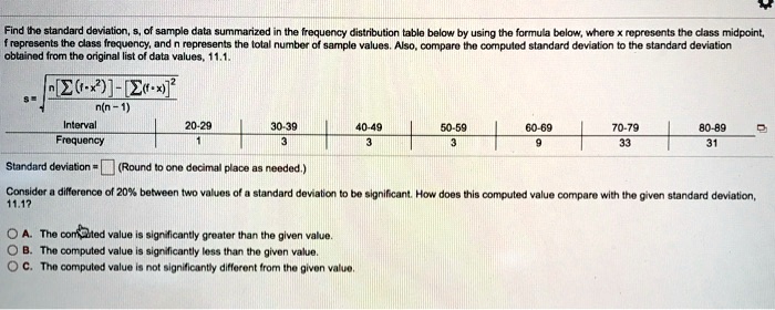 SOLVED: Ihe standard deviation, sample dala summurzod the frequency ...