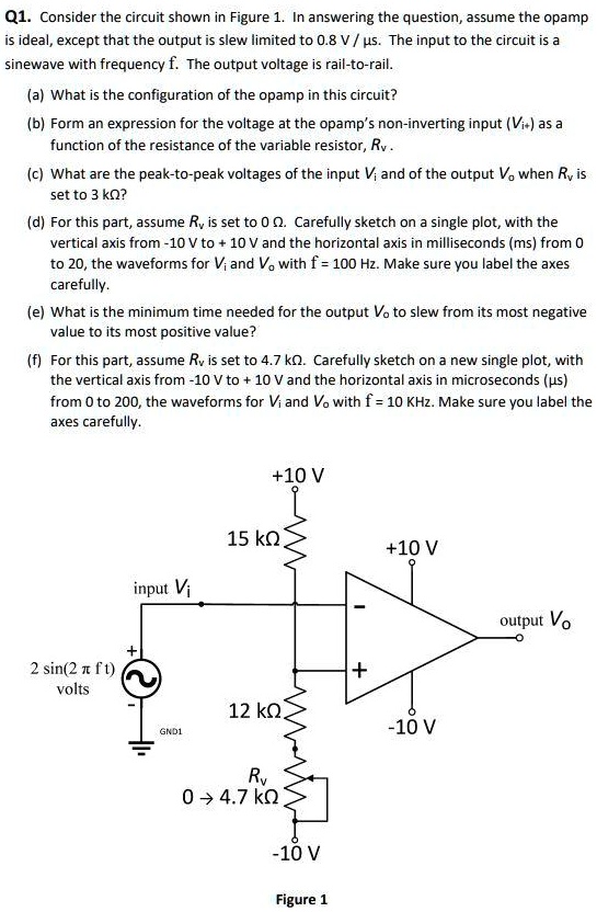 SOLVED: Consider the circuit shown in Figure 1. In answering the question, assume the opamp is ...