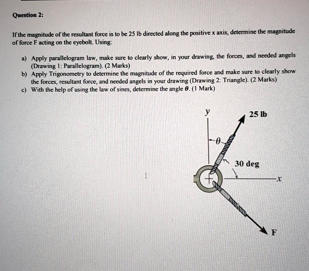 SOLVED: Question 2: If the magnitude of the resultant force is to be 25 ...