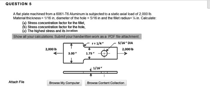 SOLVED: QUESTION5 A flat plate machined from a 6061-T6 Aluminum is ...