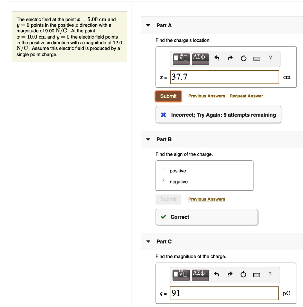SOLVED: The electric field at the point € = 5.00 cm and y = points in the positive € direction ...