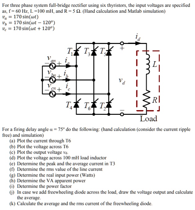 For three phase system full-bridge rectifier using six thyristors, the ...
