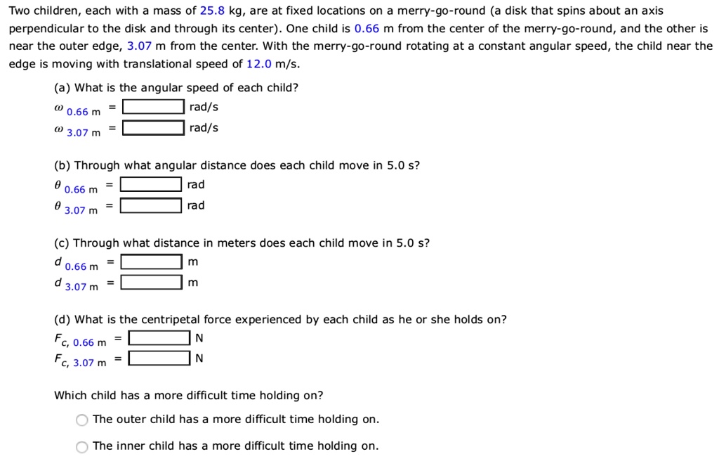 two children each with a mass of 258 kg are at fixed locations on a ...