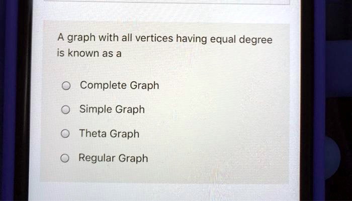 SOLVED: A graph with all vertices having equal degree is known as a Complete Graph Simple Graph ...