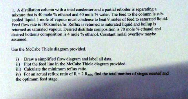 Solved 1 A Distillation Column With A Total Condenser And A Partial Reboiler Is Separating A