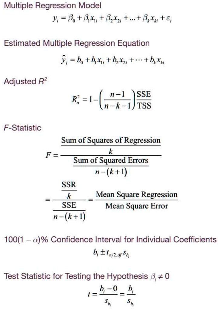 SOLVED: Multiple Regression Model y = 8o + 8,x, + B12+_+8,xu+6 ...