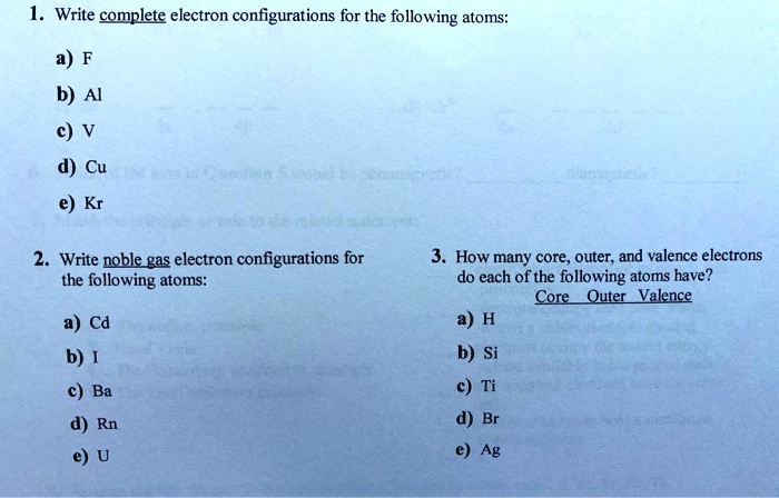 Solved Write Complete Electron Configurations For The Following Atoms