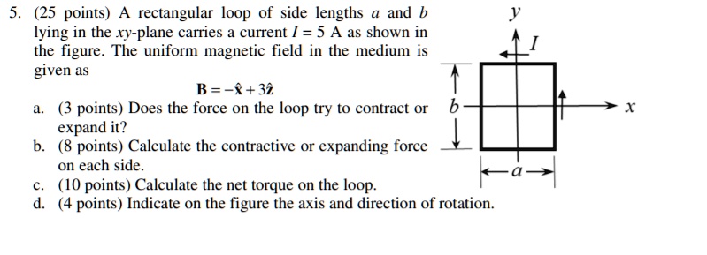 SOLVED: (25 points) A rectangular loop of side lengths and lying in the xy-plane carries a ...