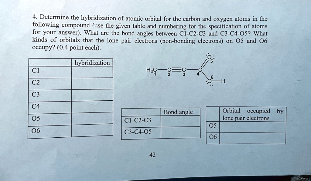 4. Determine the hybridization of atomic orbital for the carbon and ...