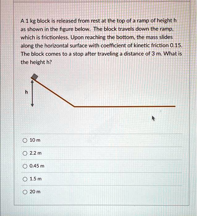 a1 kg block is released from rest at the top of a ramp of height h as shown in the figure below ...