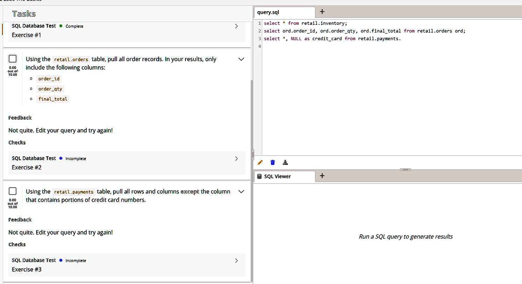 Text Whats Wrong With 2 3 Tasks Sql Database Test Complete Exercise 1 Querysql 1 Select