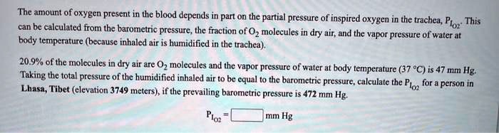The amount of oxygen present in the blood depends in part on the ...