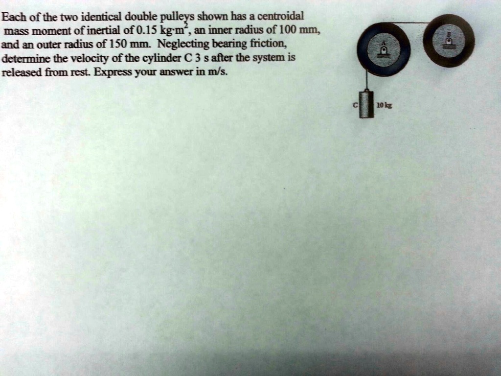 each of the two identical double pulleys shown has a centroidal mass ...