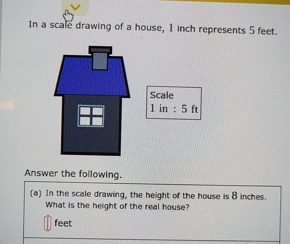 SOLVED: In a scale drawing of a house, 1 inch represents 5 feet. Answer ...