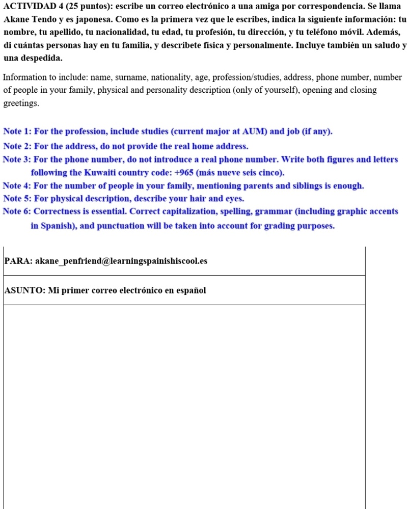 SOLVED: Spanish Level 1. â­• Please write an email that is free from ...