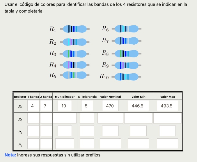 Usar el código de colores para identificar las bandas de los...