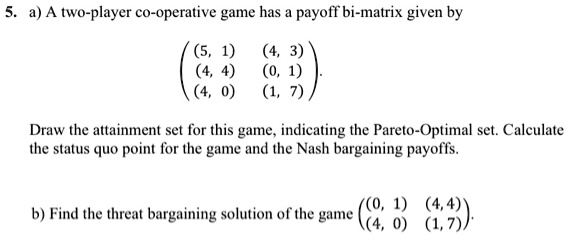 5. a) A two-player co-operative game has a payoff bi-matrix given by ...