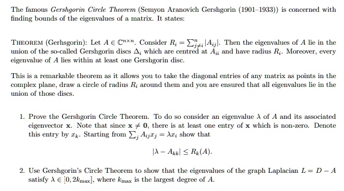The famous Gershgorin Circle Theorem (Semyon Aranovich Gershgorin (1901-1933)) is concerned with ...