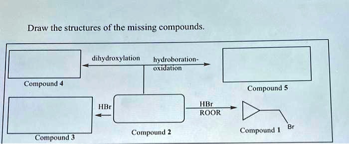 SOLVED: Draw the structures of the missing compounds. Dihydroxylation Hydroboration oxidation ...