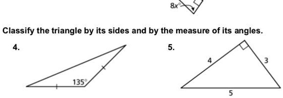 SOLVED: 'classify the triangle by its sides and by measuring of its angles Classify the triangle ...