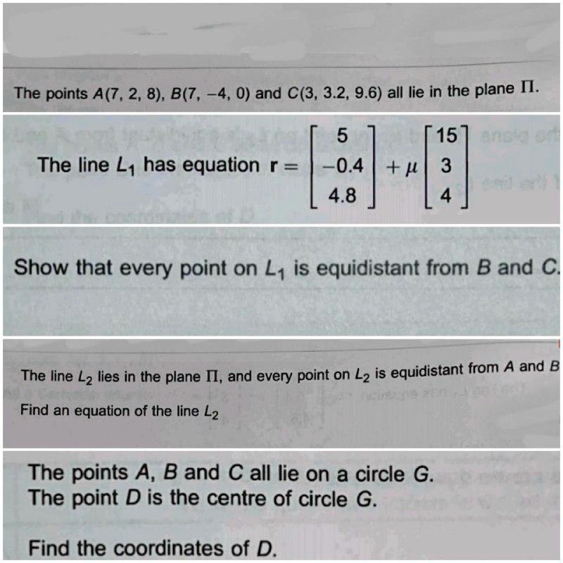 SOLVED:The points A(7 , 2, 8) , B(7, ~4, 0) and C(3, 3.2, 9.6) all lie in the plane II: 5 15 t ...