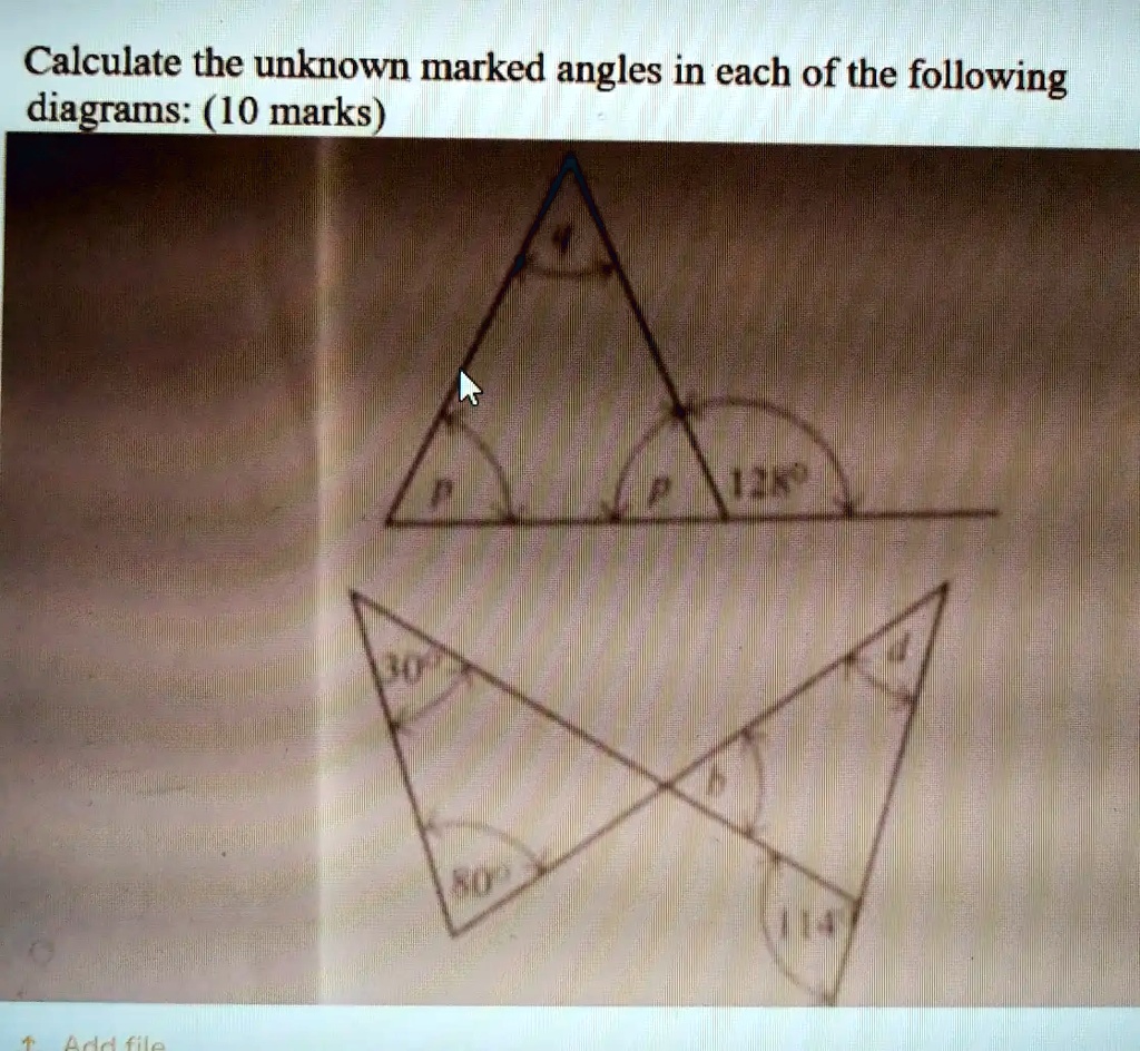 SOLVED: Calculate the unknown marked angles in each of the following ...