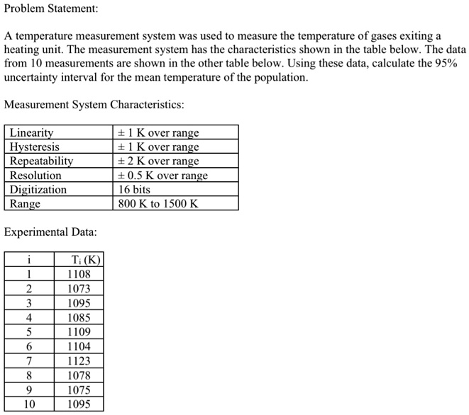 SOLVED: Problem Statement: A temperature measurement system was used to ...