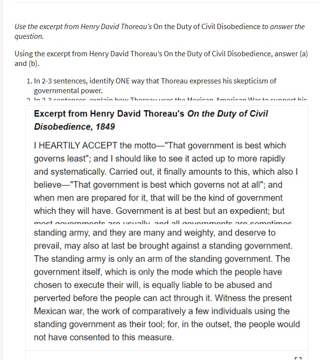 use the excerpt from henry david thoreaus on the duty of civil ...