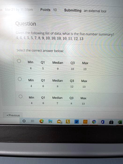SOLVED:' . ' a9pm Points Submitting an external tool Question Given Uhe following list of data ...