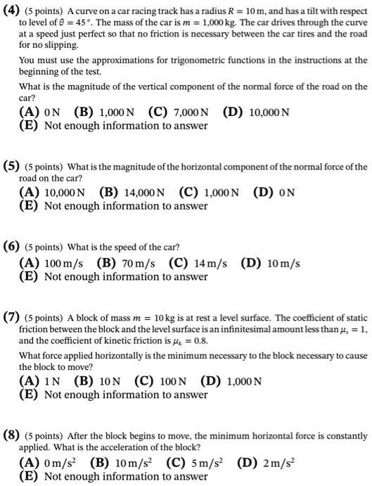 SOLVED: Texts: (4) (5 points) A curve on a car racing track has a ...