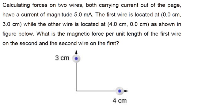 SOLVED: Calculating forces on two wires, both carrying current out of the page have a current of ...