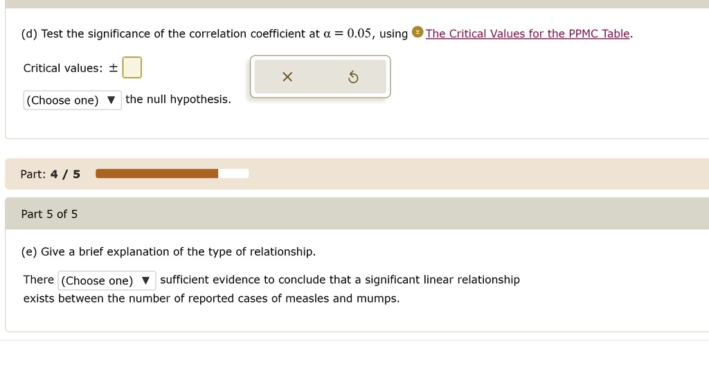 SOLVED:(d) Test the significance of the correlation coefficient at a ...