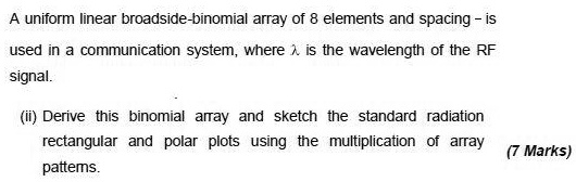 SOLVED: Uniform linear broadside-binomial array of 8 elements and spacing used in a ...