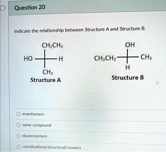 SOLVED: Question 20 Indicate the relationship between Structure A and ...
