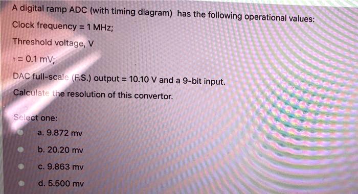SOLVED: A digital ramp ADC (with timing diagram) has the following ...