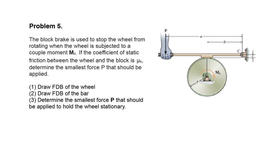 SOLVED: Problem 5. The block brake is used to stop the wheel from ...