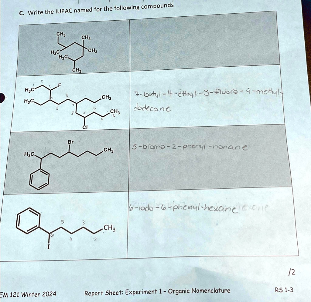 SOLVED: Write the IUPAC name for the following compounds: C. Write the ...