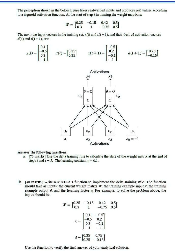 artificial neural network task a and b please give provide matlab code and call calcualtions the ...
