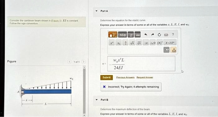 Part A Consider the cantilever beam shown in (Figure 1). EI is constant. Follow the sign ...