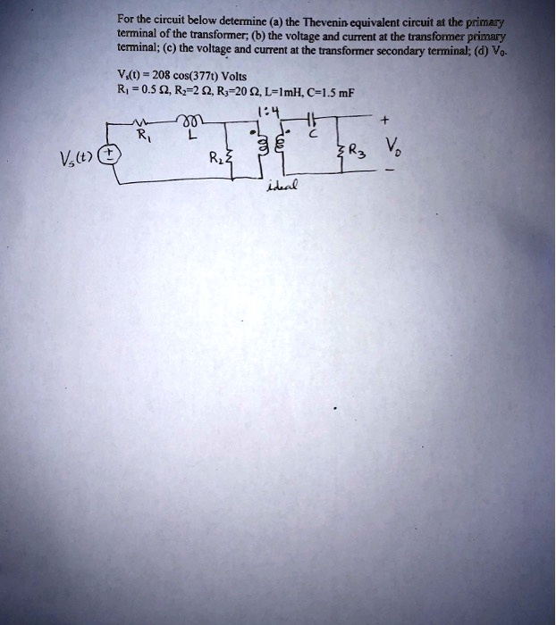 SOLVED: For the circuit below, determine the Thevenin equivalent ...