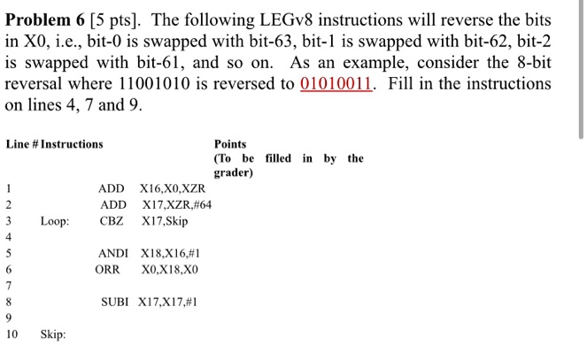 SOLVED: Problem 6 [5 pts]. The following LEGv8 instructions will ...