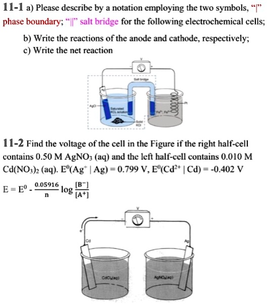 il a please describe by notation employing the two symbols phase boundary i salt bridge for the ...