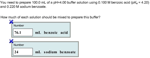 SOLVED: You need to prepare 100.0 mL of a pH-4.00 buffer solution using 0.100 M benzoic acid ...