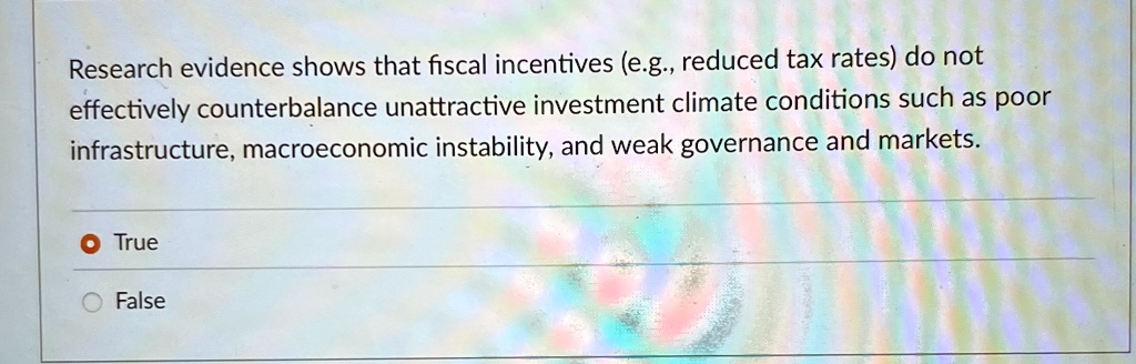Research evidence shows that fiscal incentives (e.g., reduced tax rates ...