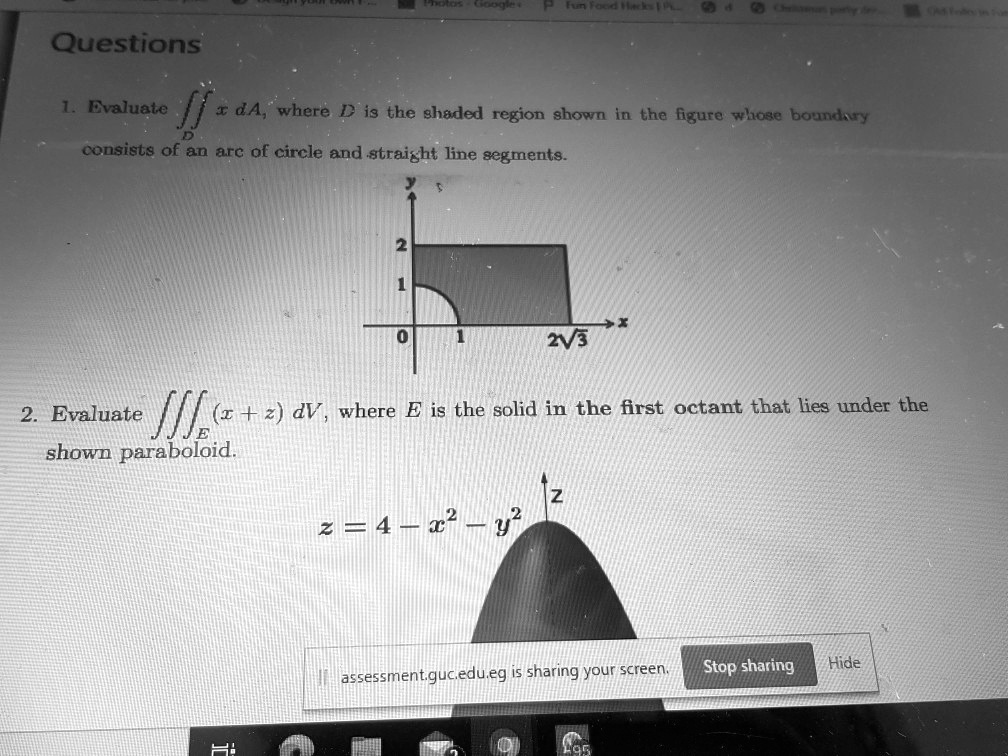 questions evaluate t da where d is the shaded region shown in the ...