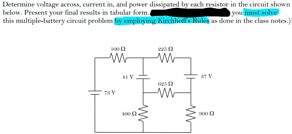 determine voltage across current in and power dissipated by each resistor in the circuit shown ...