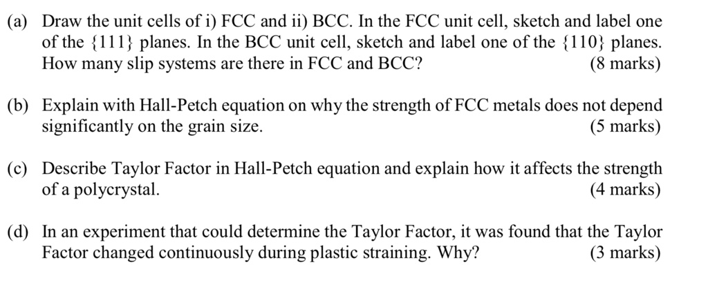 SOLVED: (a) Draw the unit cells of i) FCC and ii) BCC. In the FCC unit ...